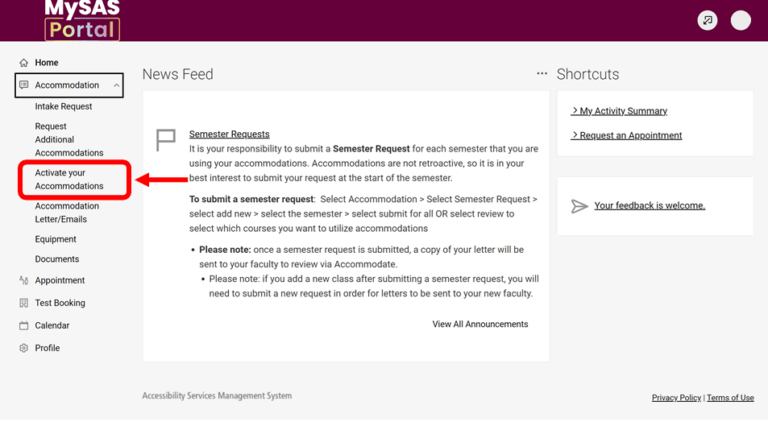 Activating Accommodations Student Accessibility Services Sas